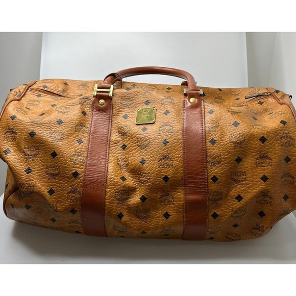 MCM | Bags | Mcm Large Cognac Monogram Visetos Boston Duffle Bag | Poshmark